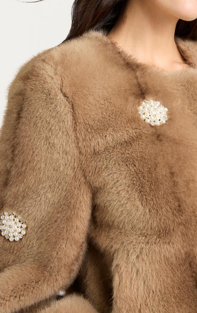 Pearl Coral Bubbles Faux Mink Benson Coat in Pewter – nk boutique baton ...
